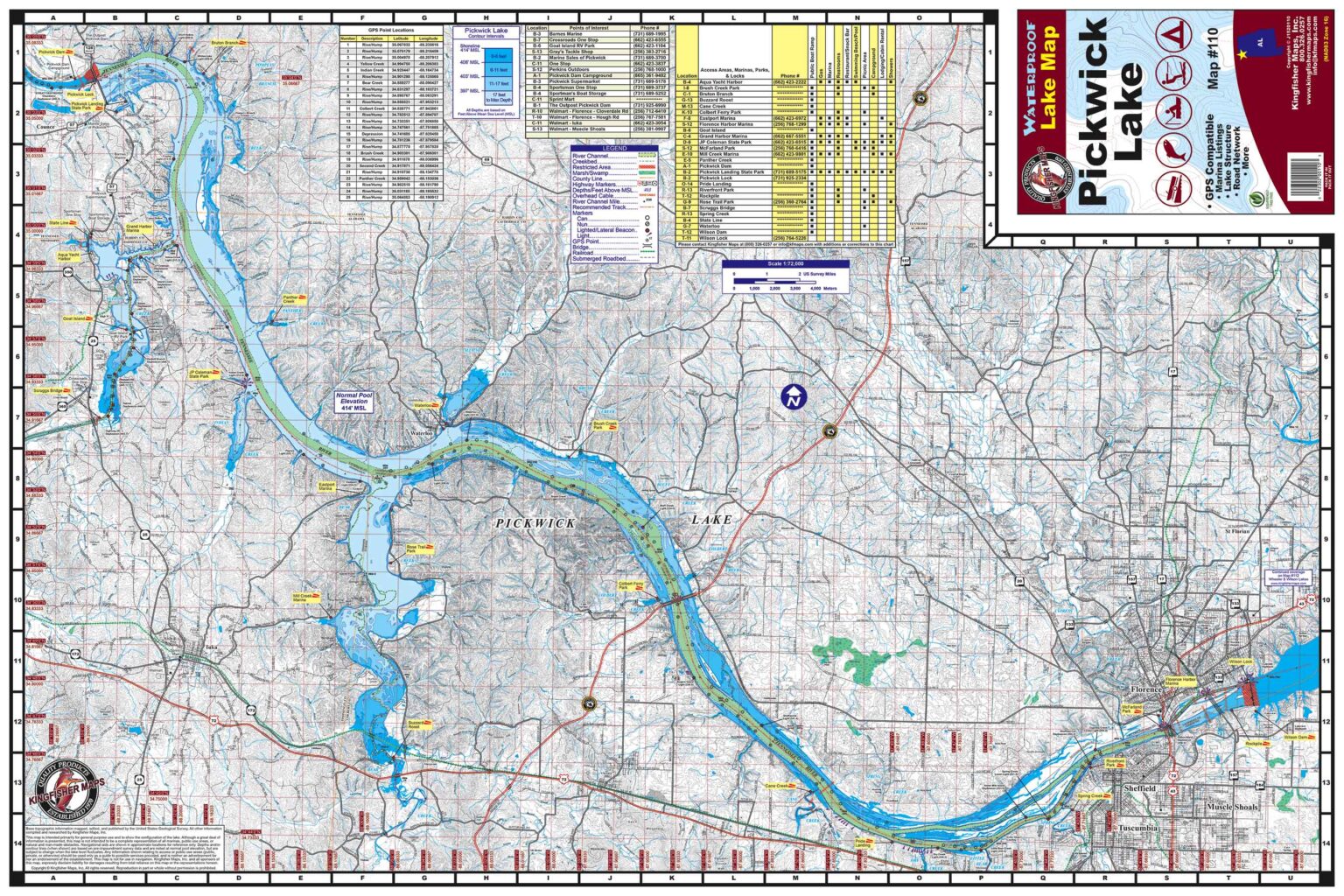 Pickwick Lake Waterproof Map #110 – Kingfisher Maps, Inc.