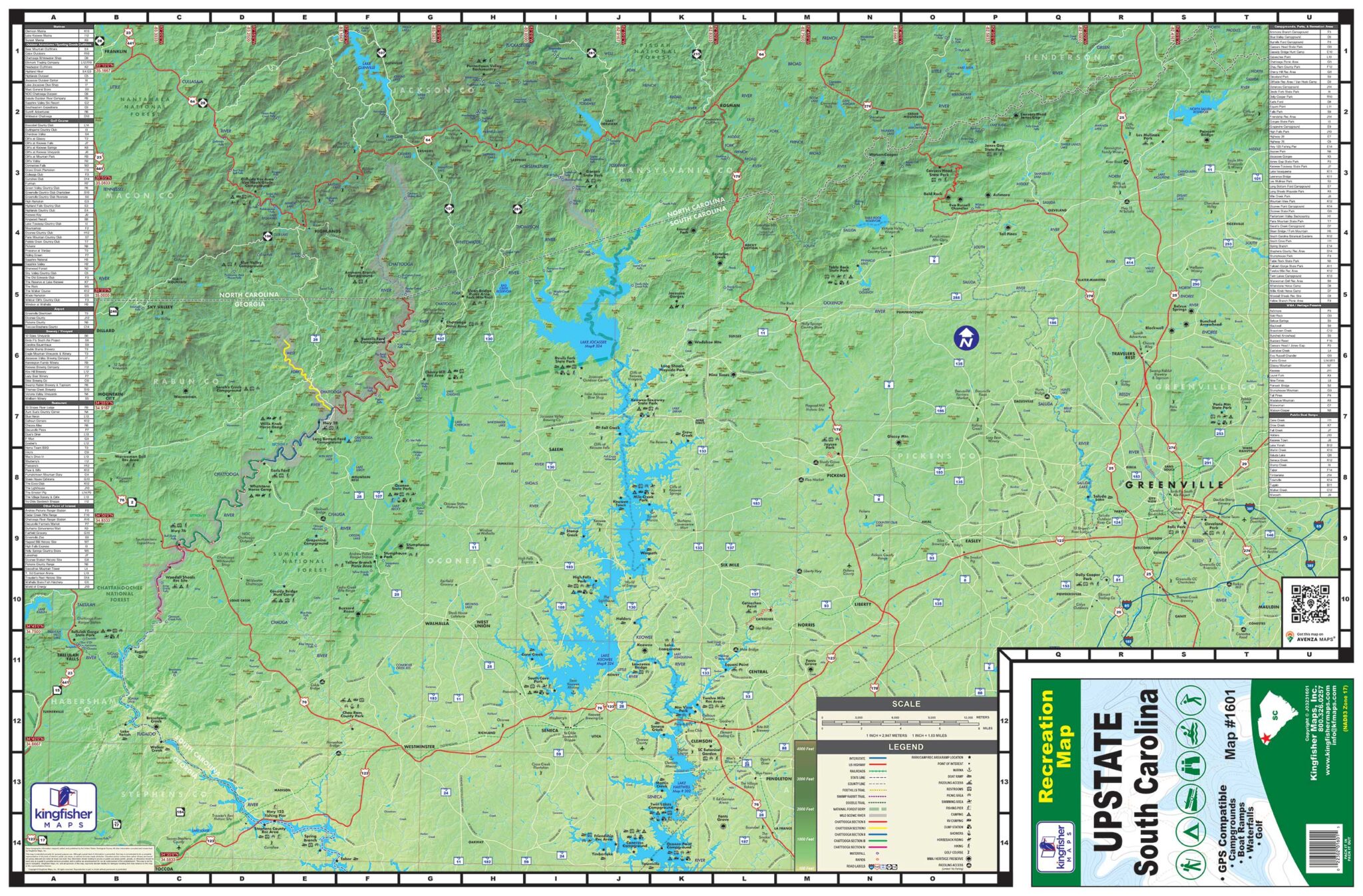 Upstate South Carolina Recreation Map #1601 – Kingfisher Maps, Inc.
