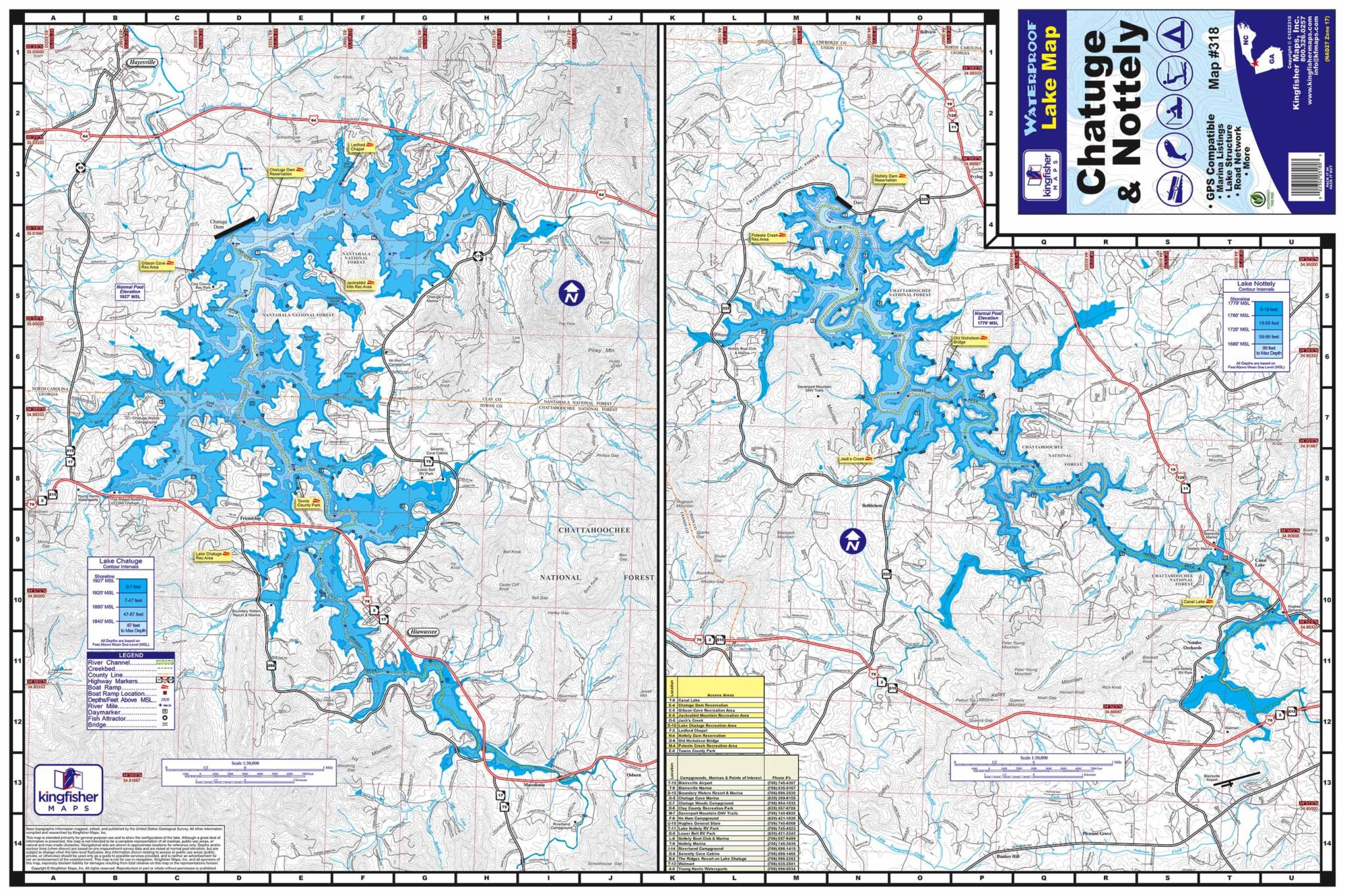 Lakes Chatuge & Nottely Waterproof Map #318 – Kingfisher Maps, Inc.