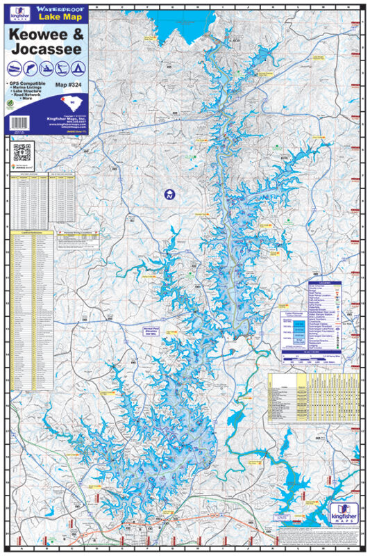 Lakes Keowee & Jocassee Waterproof Map #324 – Kingfisher Maps, Inc.