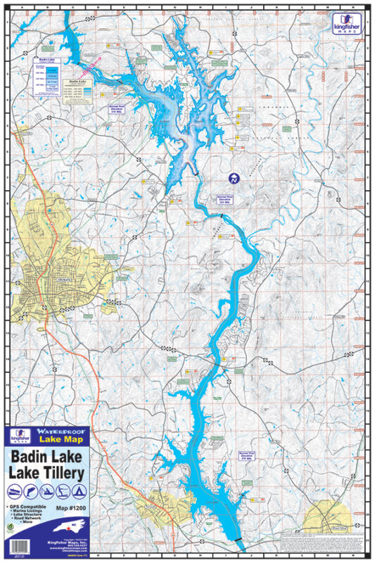 Badin & Tillery Lakes Waterproof Map #1200 – Kingfisher Maps, Inc.